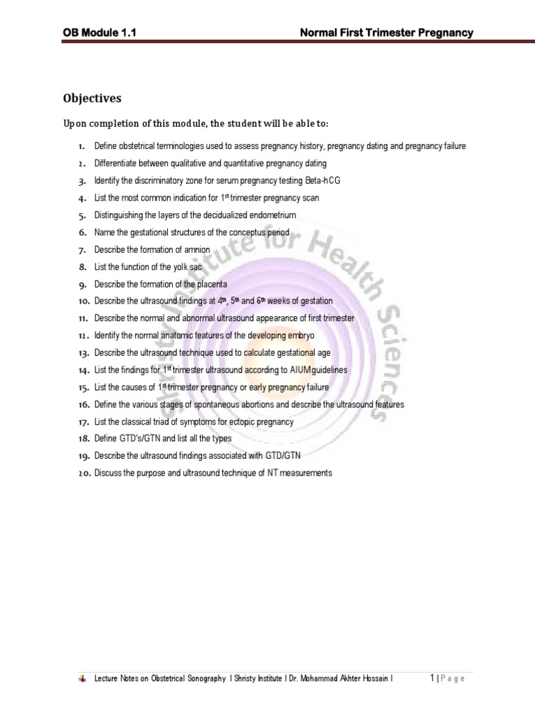 OB M01 Ch1.1 Normal First Trimester | PDF | Pregnancy | Human Chorionic ...