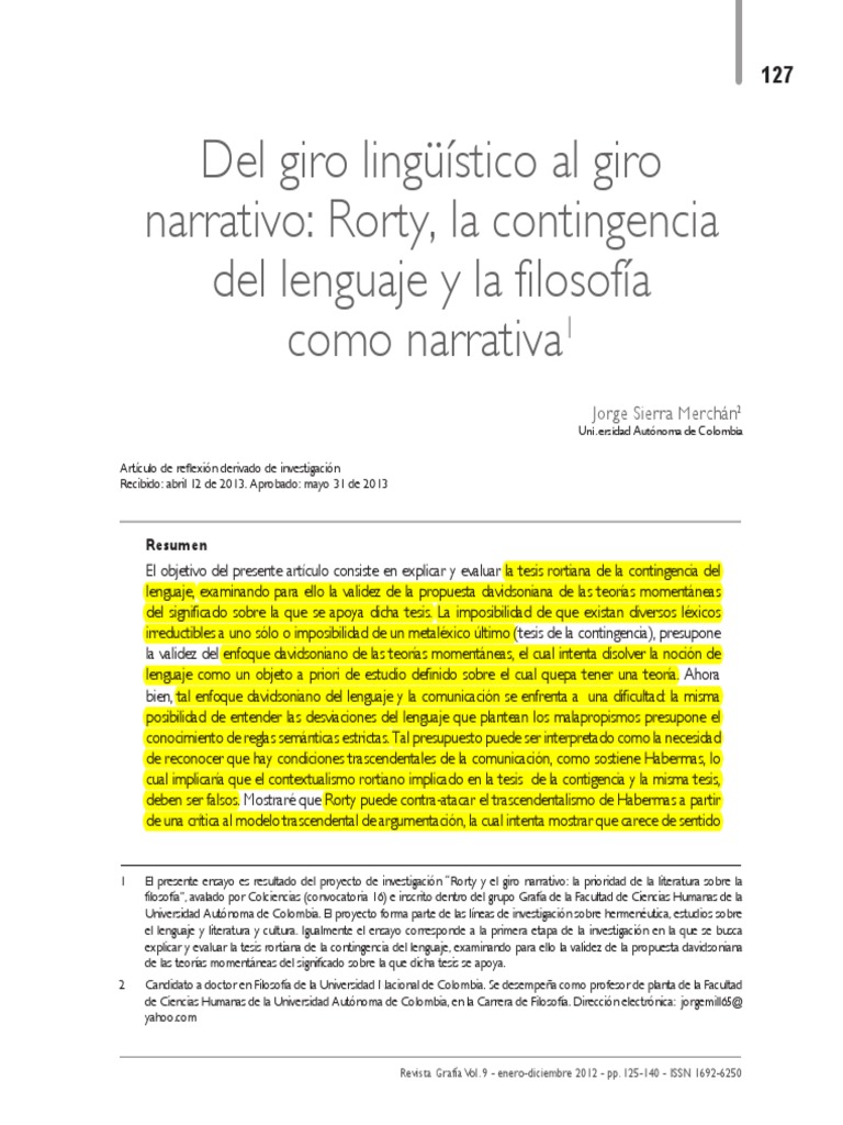 El Giro Linguistico | PDF | Verdad | Richard Rorty