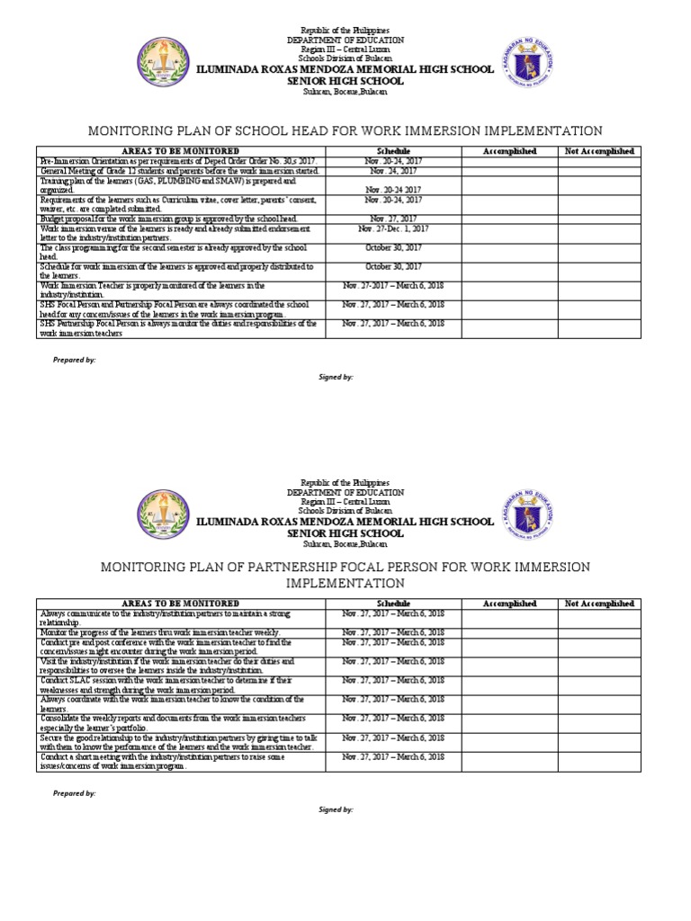 Monitoring-Plan-Of-School-Head-For-Work-Immersion-Implementation 2 ...