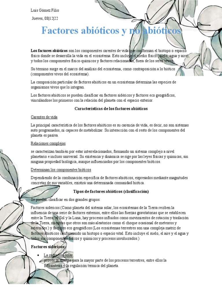 Factores Abioticos y No Abioticos | PDF | Tierra | Ecosistema