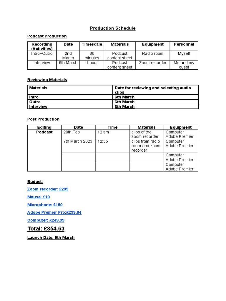 Podcast Production Schedule | PDF