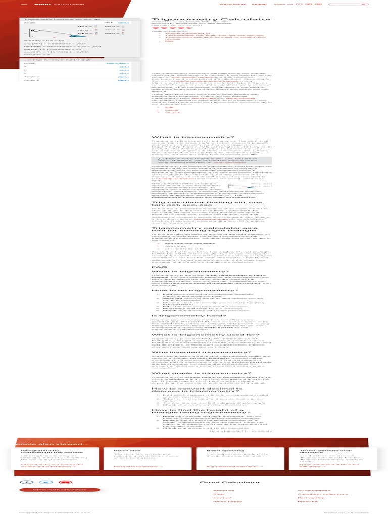 Trigonometry Calculator. Simple Way To Find Sin, Cos, Tan, Cot | PDF ...