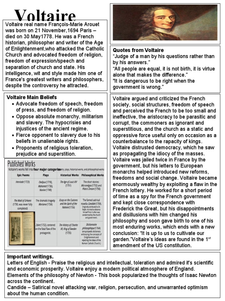 Enlightenment Thinker - Voltaire | PDF | Voltaire | Political Theories