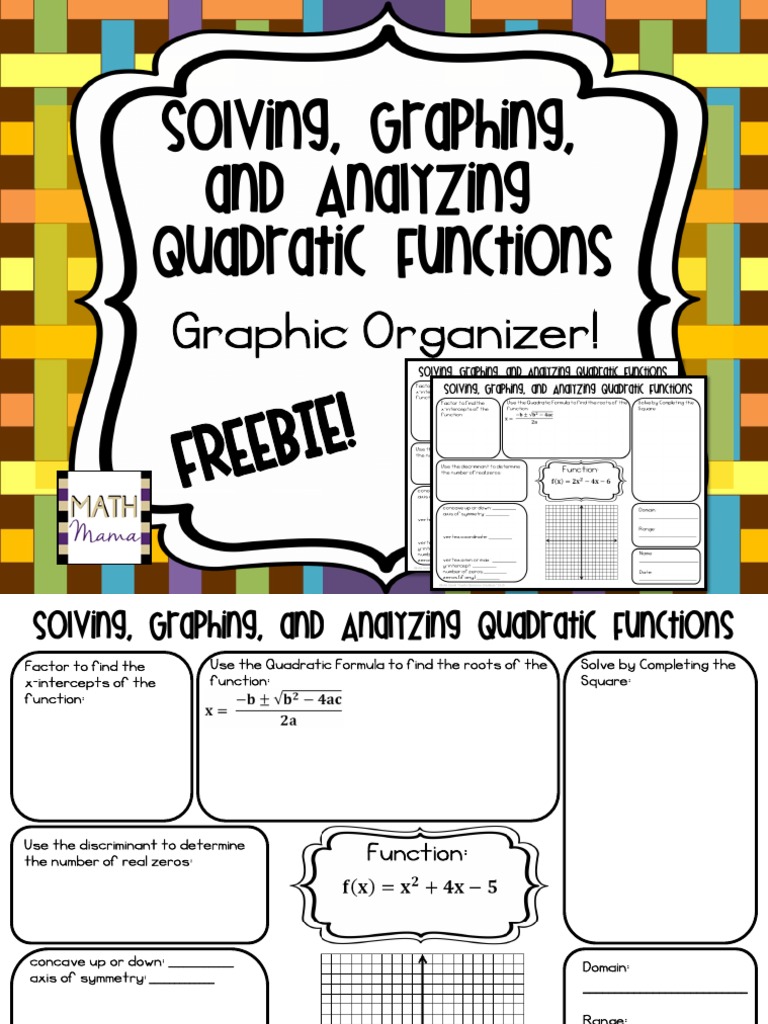 Solving, Graphing, and Analyzing Quadratic Functions: Graphic Organizer ...