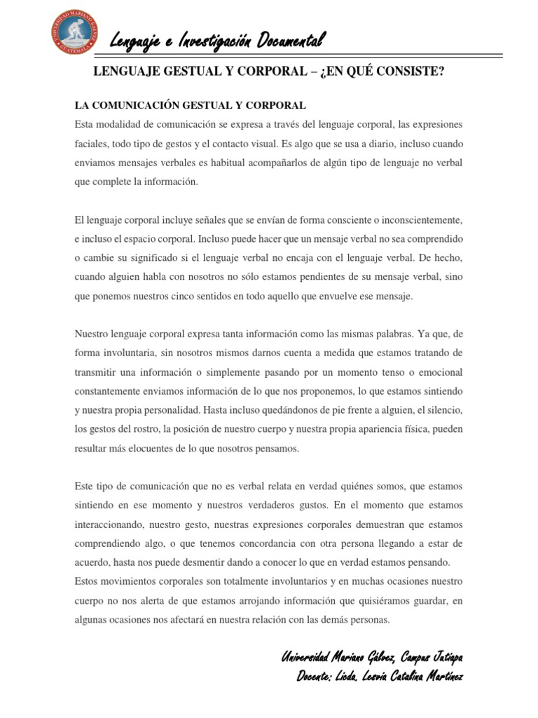 Lenguaje Gestual o Corporal | PDF | Comunicación | Comunicación no verbal