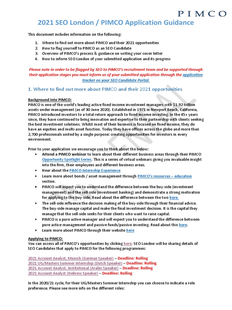 PIMCO Application Guide for SEO Candidates | PDF | Financial Analyst ...