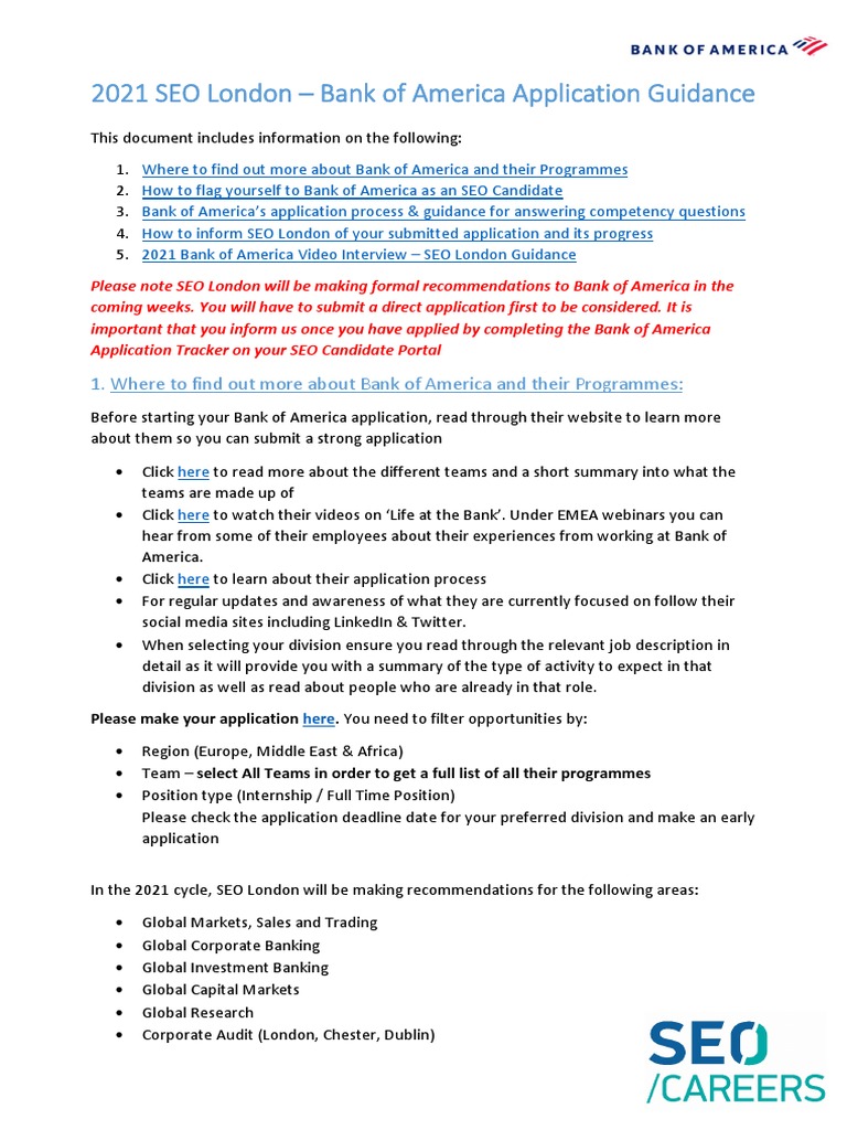 2021 Bank of America Application Guidance & Support On Competency ...