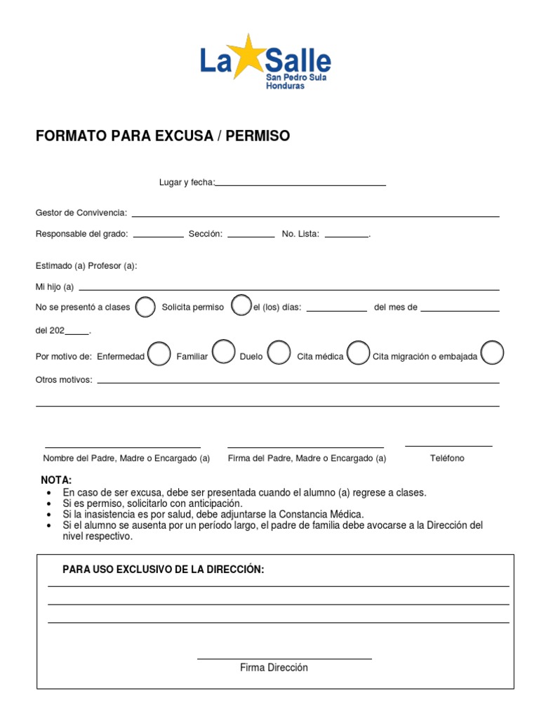 FORMATO EXCUSA | PDF