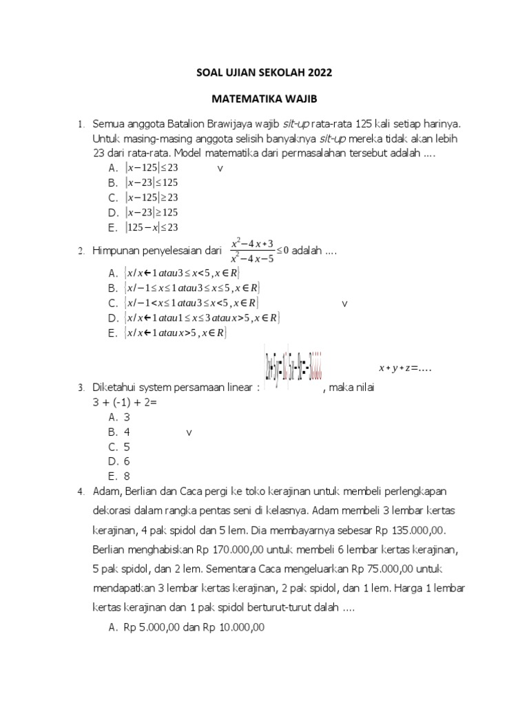 Soal Ujian Sekolah PG Matematika Wajib 22 | PDF