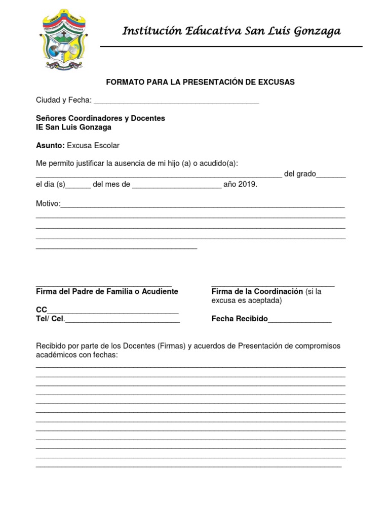 FORMATO DE EXCUSAS | PDF