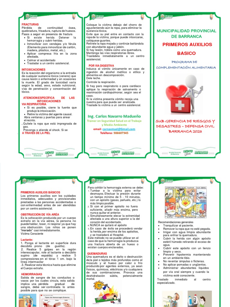 Triptico Primeros Auxilios | PDF | Primeros auxilios | Herida