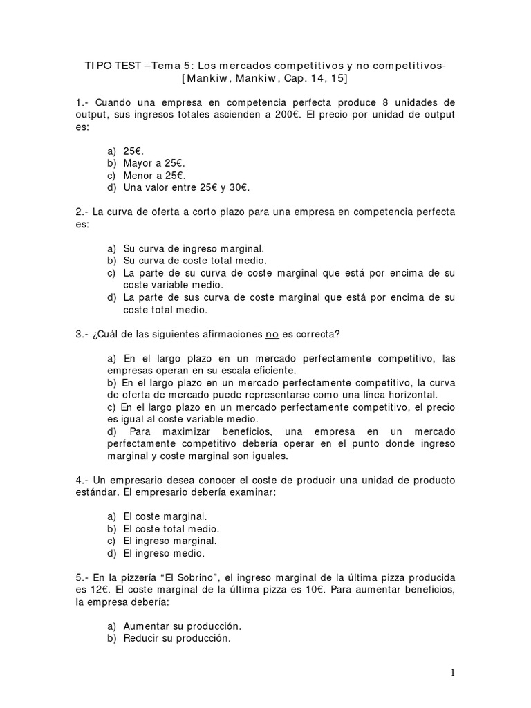 Ie Test Mercados | PDF | Mercado (economía) | Monopolio