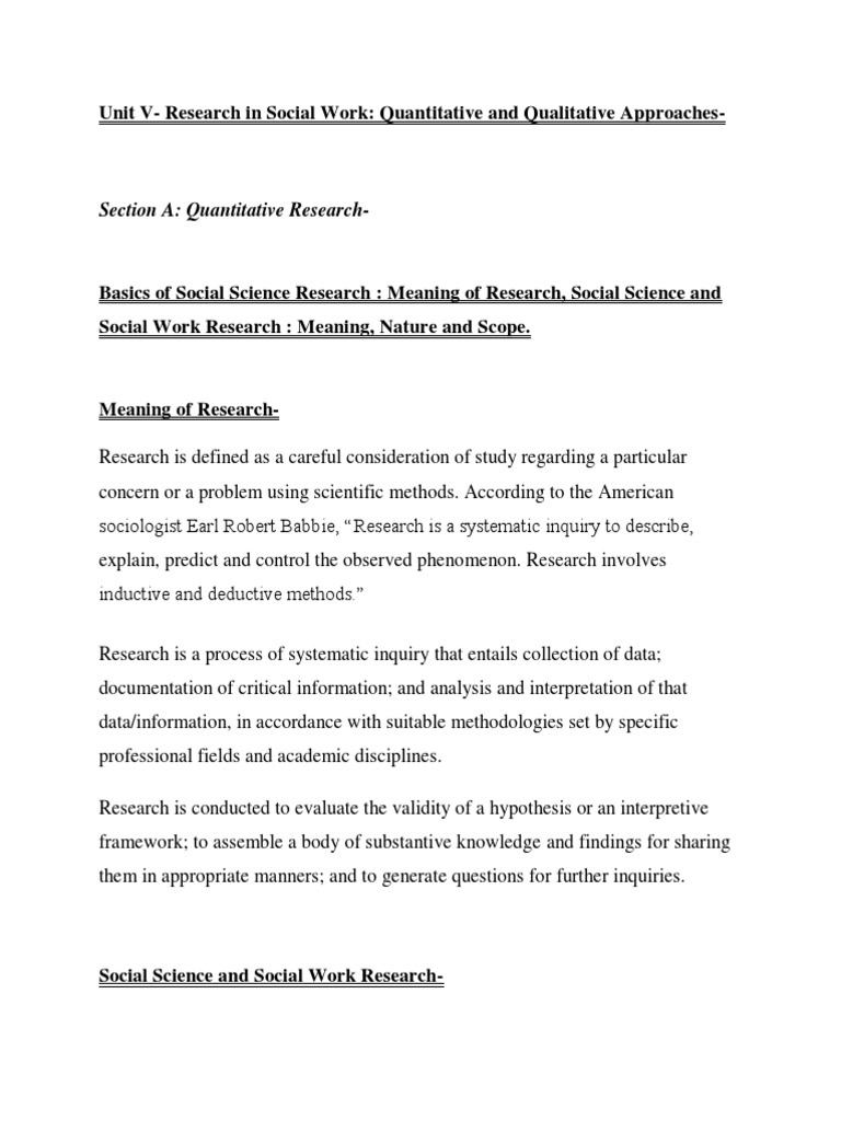 Unit V-Research in Social Work Quantitative and Qualitative Approaches ...