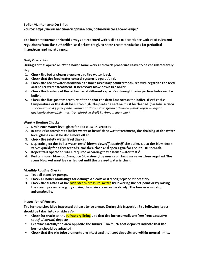 Boiler Maintenance On Ships Boiler Daily-Weekly-Monthly Routine Checks ...