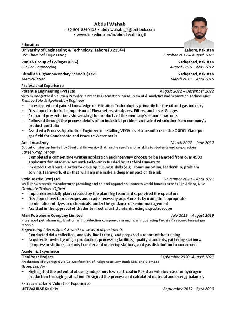 Abdul Wahab - Resume | PDF | Engineering Abdul Wahab - Resume | PDF | Engineering