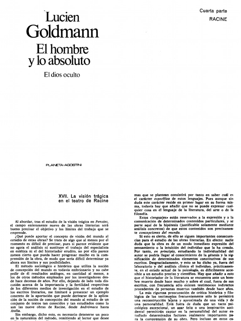 Goldmann Lucien El Hombre Y Lo Absoluto PDF | PDF | Jean Racine