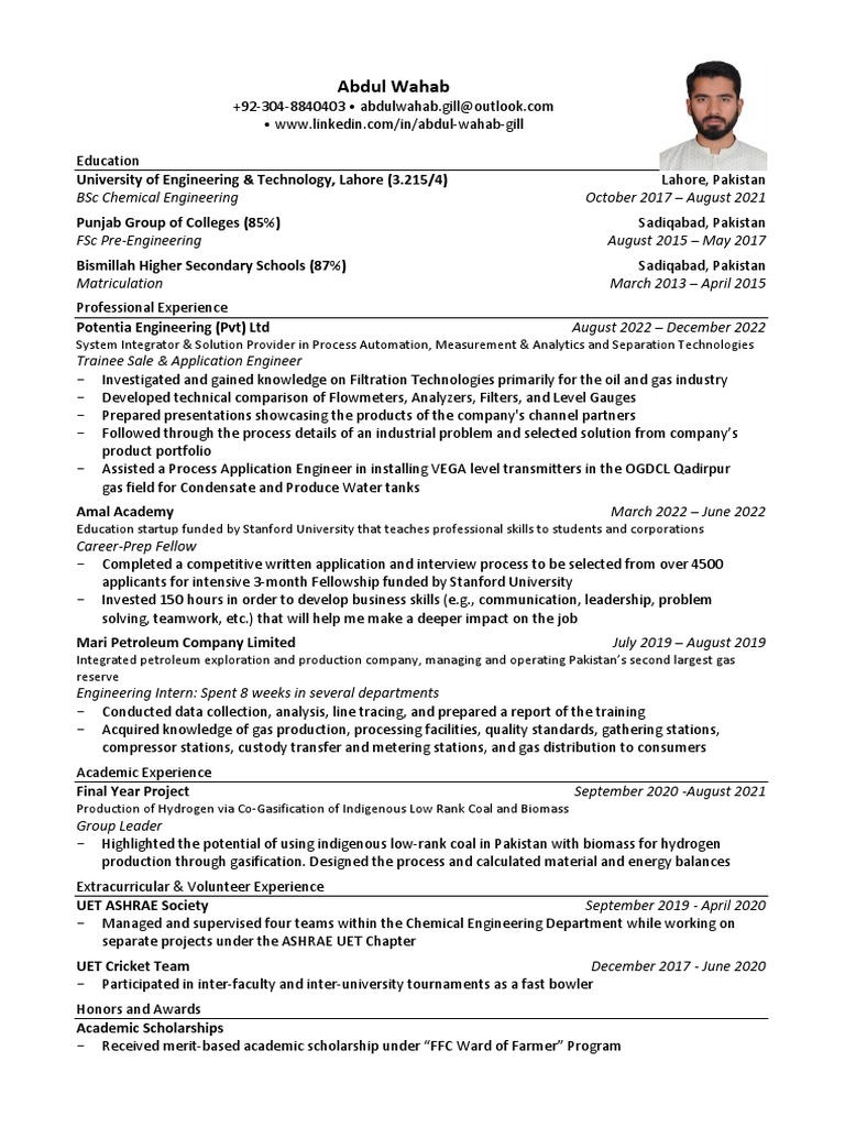 Abdul Wahab - Resume (Velosi) | PDF | Engineering