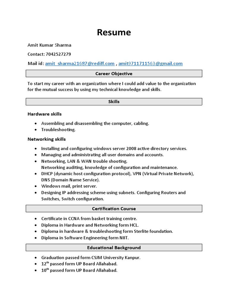 Amit Sharma Resume | PDF | Computer Network | Domain Name System