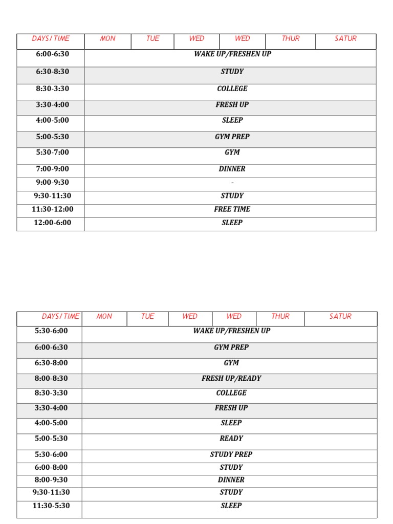 Time Table | PDF | Cooking, Food & Wine | Wellness