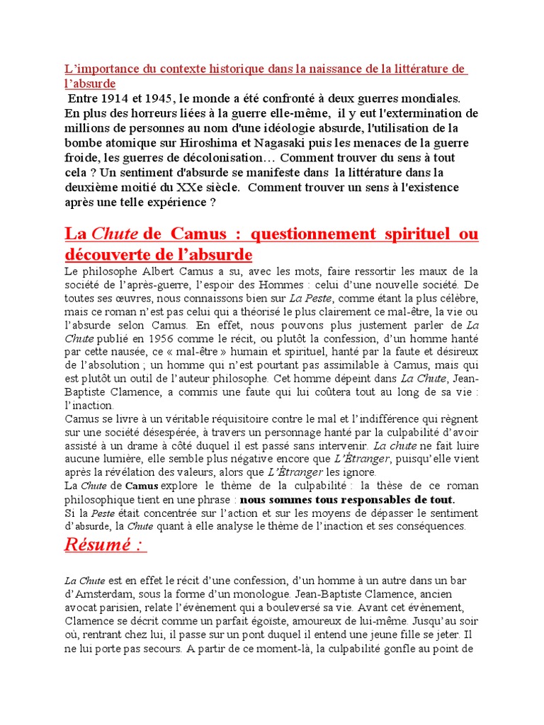 L'absurde et la Chute de Camus | PDF | Albert Camus