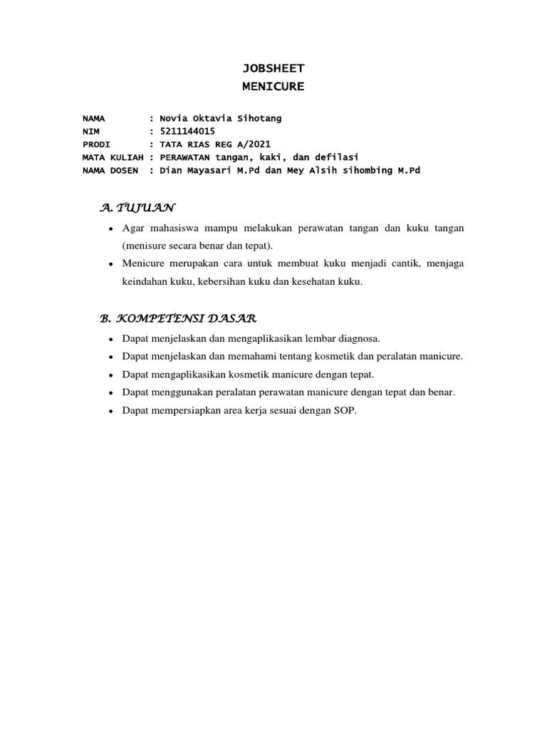 Jobsheet Menicure | PDF | Griya & Taman