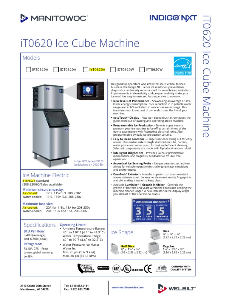 MANIYT0620A161-BK - Air Cooled Ice Cuber 115V-60HZ-1PH | PDF | Water | Ice