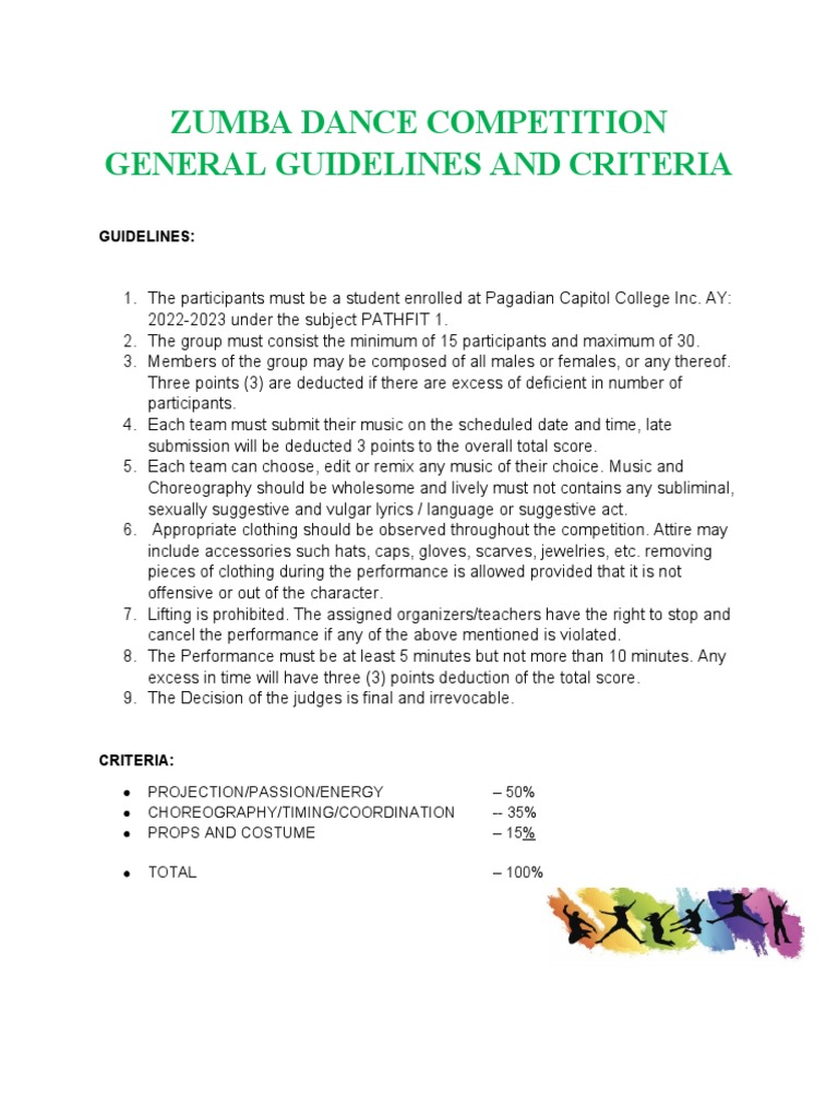 Zumba Dance Competition General Guidelines and Criteria | PDF