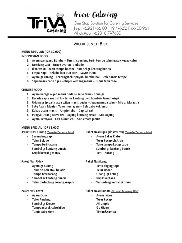 Menu Lunch Box | PDF