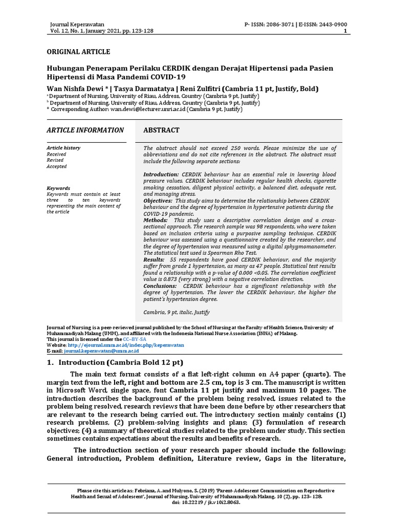 Template Jurnal Kep UMM | PDF | International Standard Serial Number