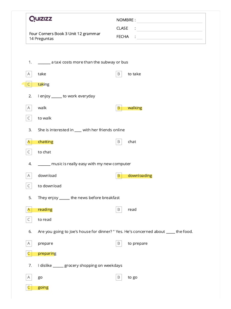 Four Corners Book 3 Unit 12 Grammar | PDF