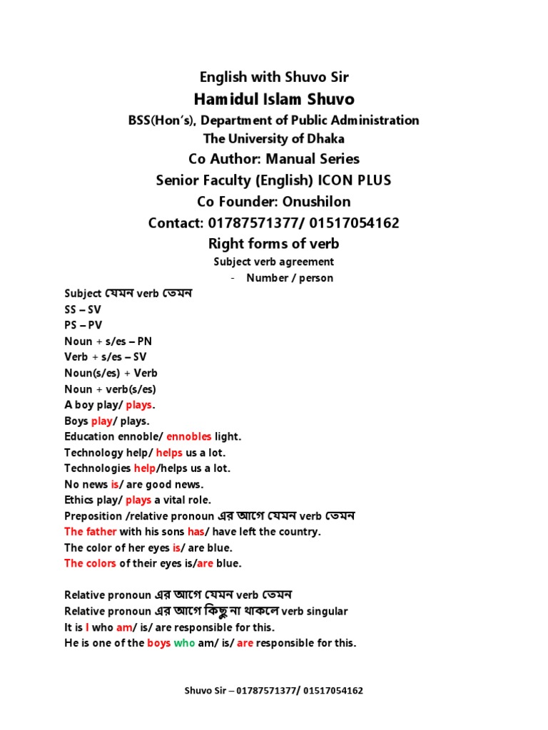 Right Forms of Verb and Sequence of Tense | Download Free PDF | Verb ...