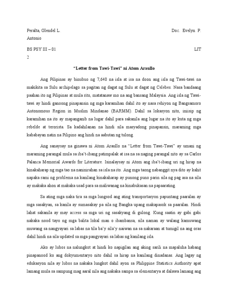 Letter From Tawi Tawi | PDF