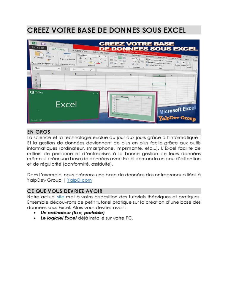 Créer une base de données sur Excel | PDF | Microsoft Excel | Feuille ...