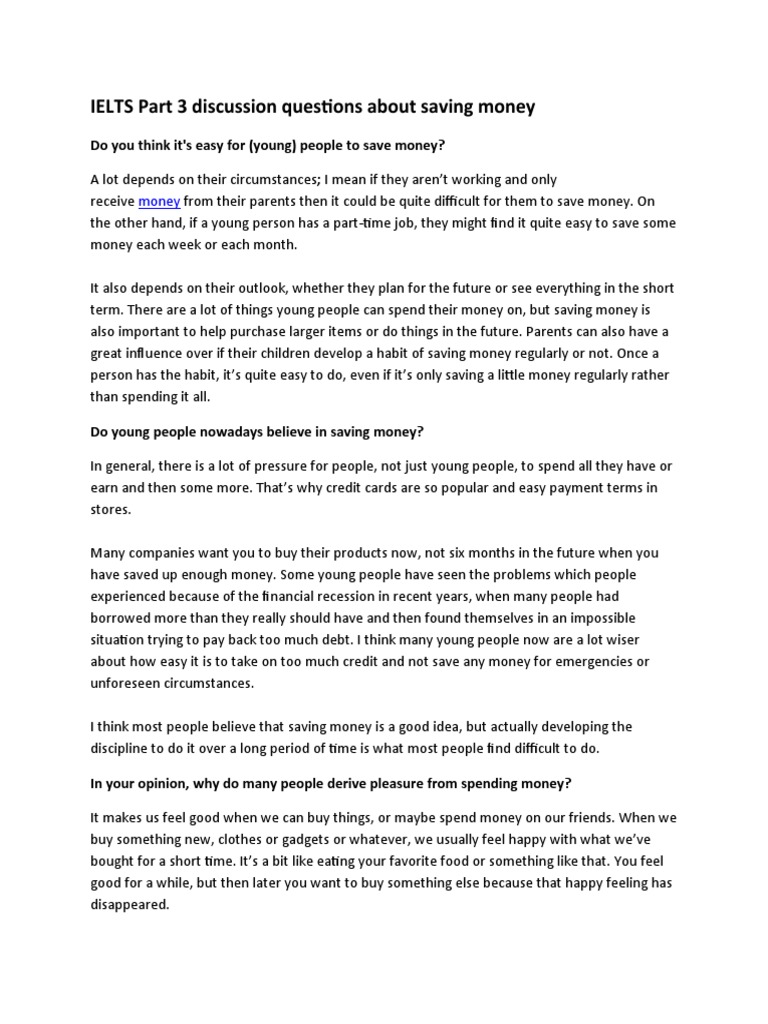 IELTS Part 3 Discussion Questions About Saving Money | PDF | Cost Of ...