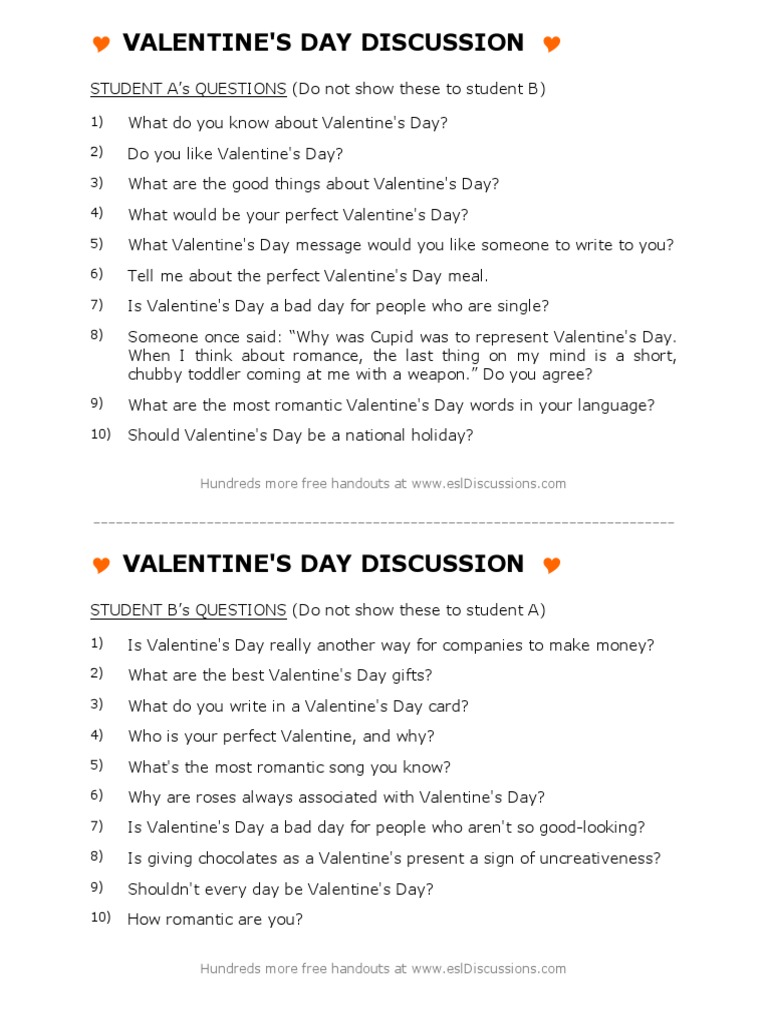 Valentine's Day Discussion Questions | PDF | Social Science | Language ...