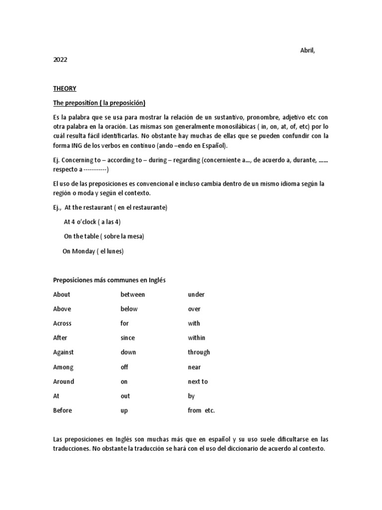 Guía de Preposiciones en Inglés | PDF | Ciencia cognitiva | Lingüística