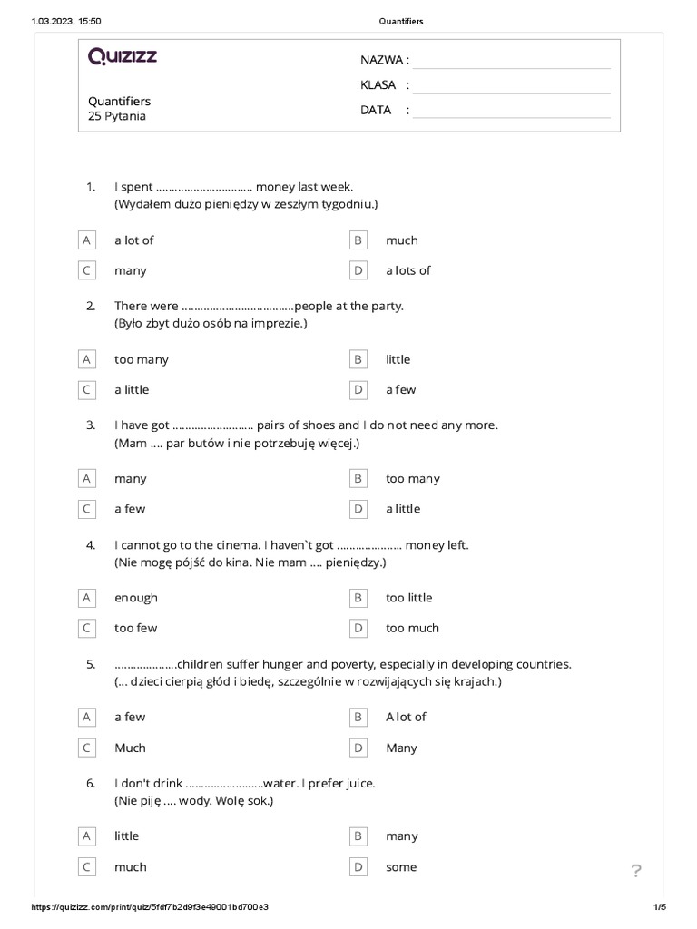 Quantifiers - Test v2 | PDF