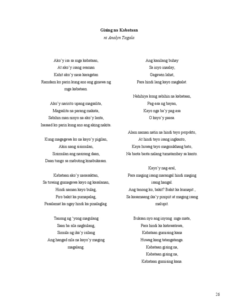 Gising Na Kabataan Ni Analyn1 | PDF
