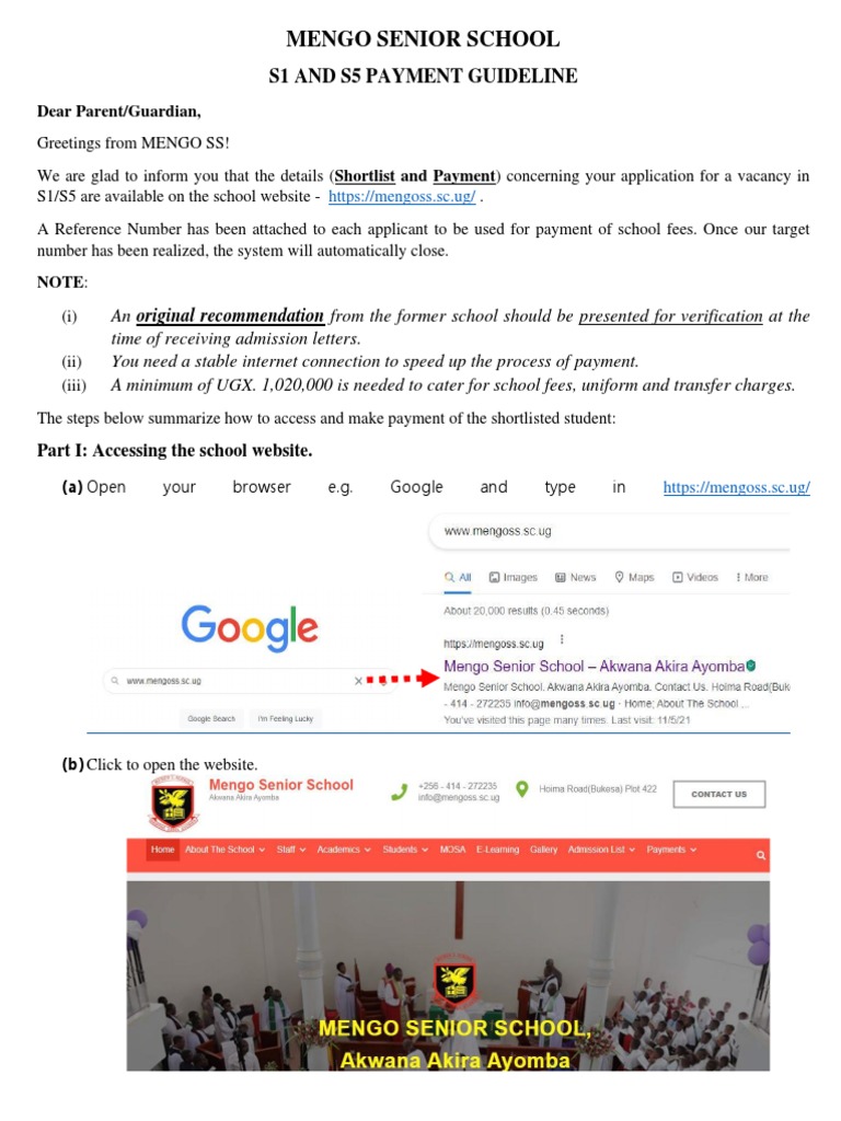 Payment Guide for Mengo SS Parents | PDF | Payments | Money