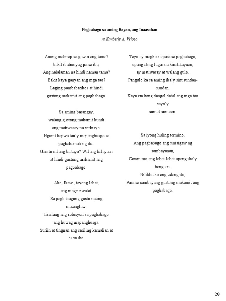 Pagbabago Sa Aming Bayan Ni Kim | PDF