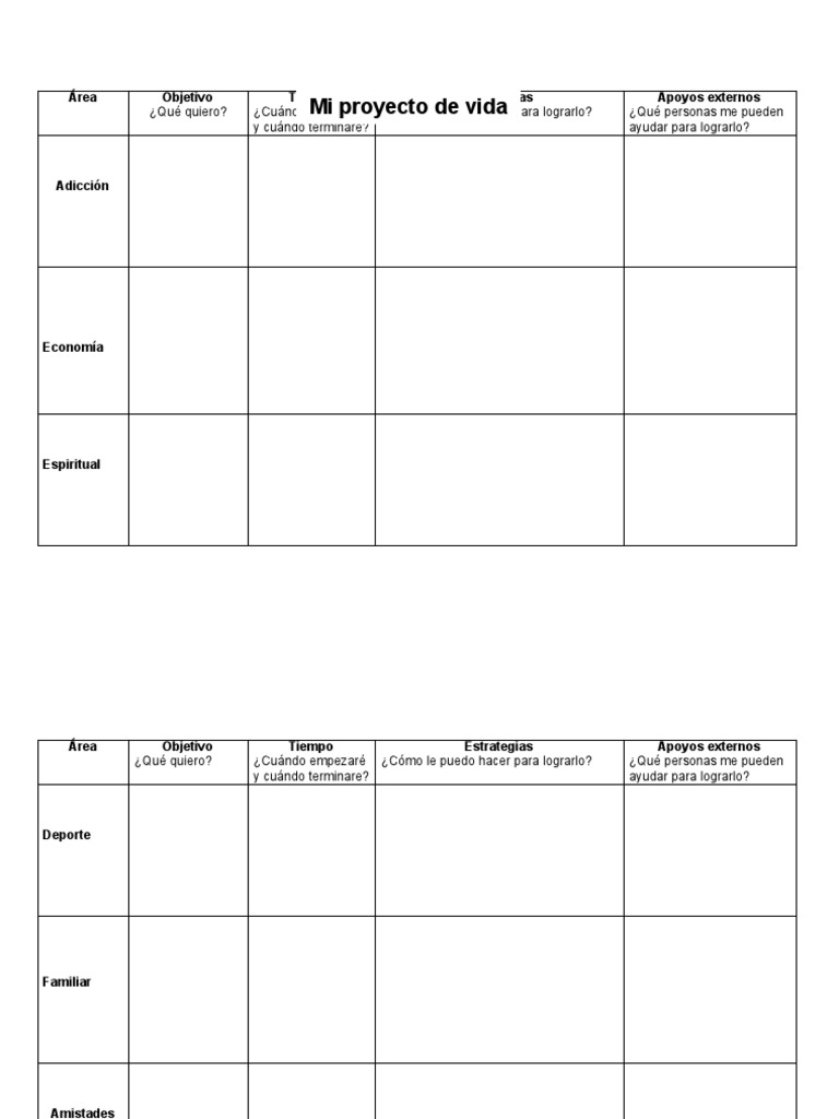 Cuadro Mi Proyecto De Vida Pdf