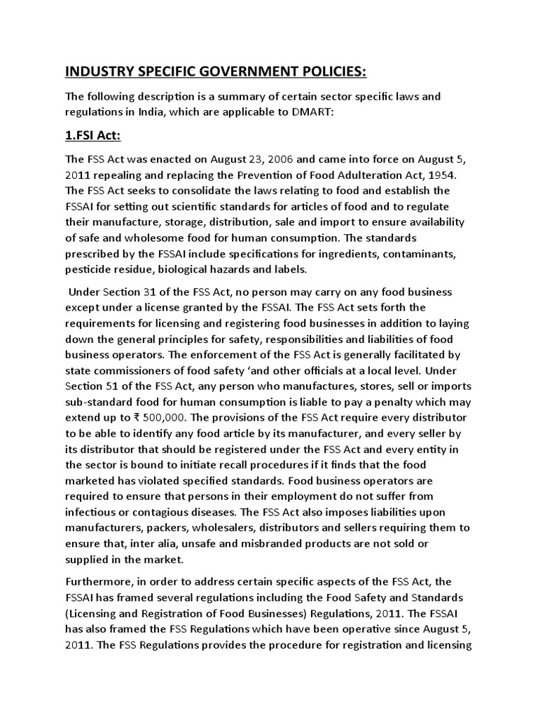Industry Specific Government Policies | PDF | Food Safety | Consumer ... Industry Specific Government Policies | PDF | Food Safety | Consumer ...