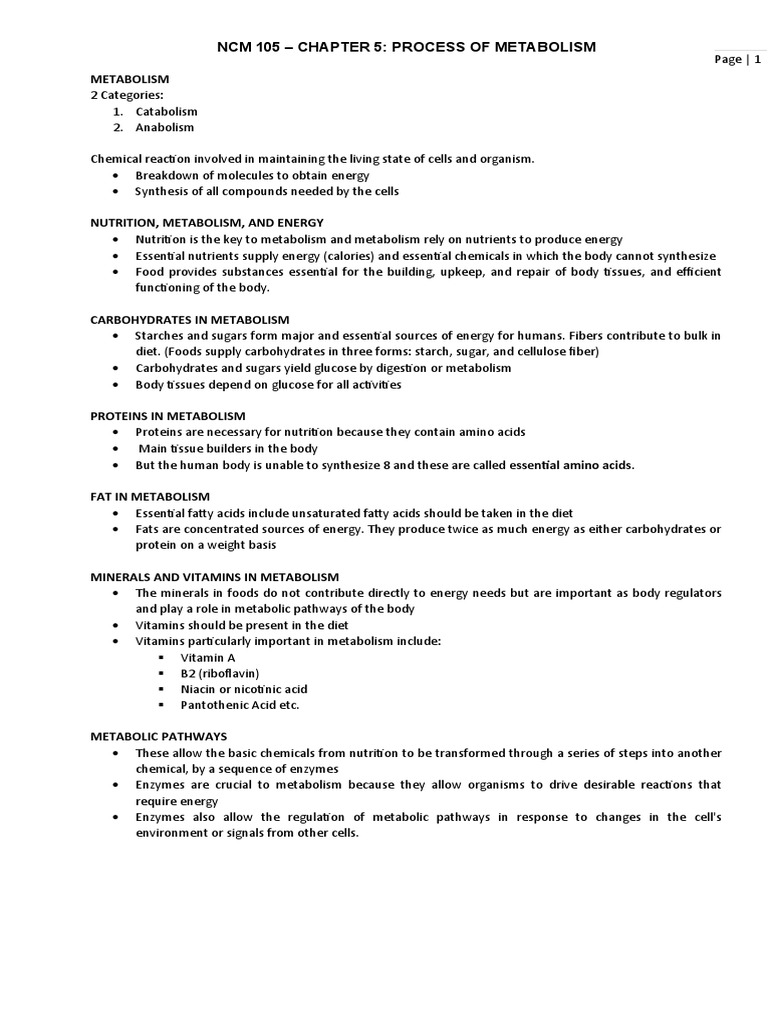 Chapter 5 PROCESS OF METABOLISM | PDF