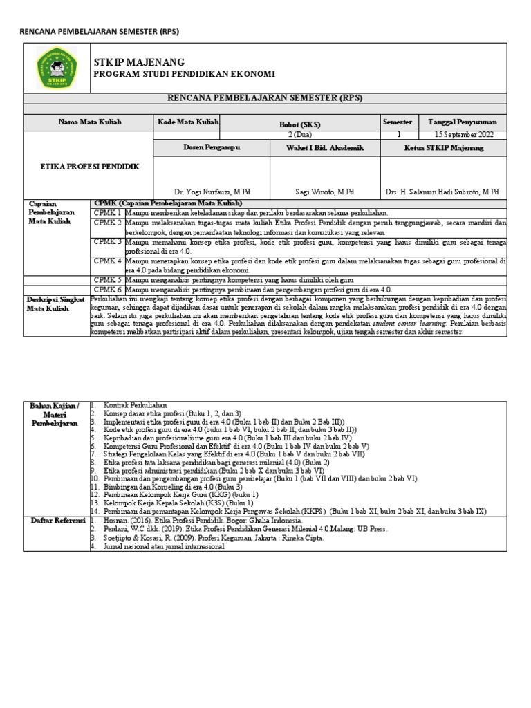 RPS Etika Profesi Pendidik Pe | PDF | Karier & Perkembangan