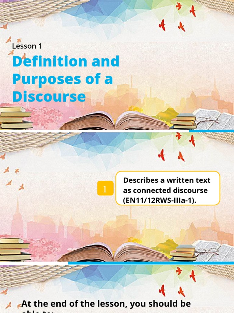 R W Unit 1 - Lesson 1 - Definition and Purposes of Discourse | PDF | Discourse | Experience