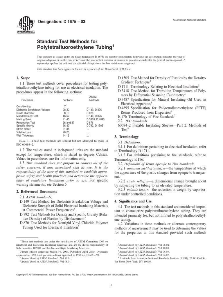 D 1675 - 03 Rde2nzu - PDF | PDF | Electrical Breakdown | Pipe (Fluid ...