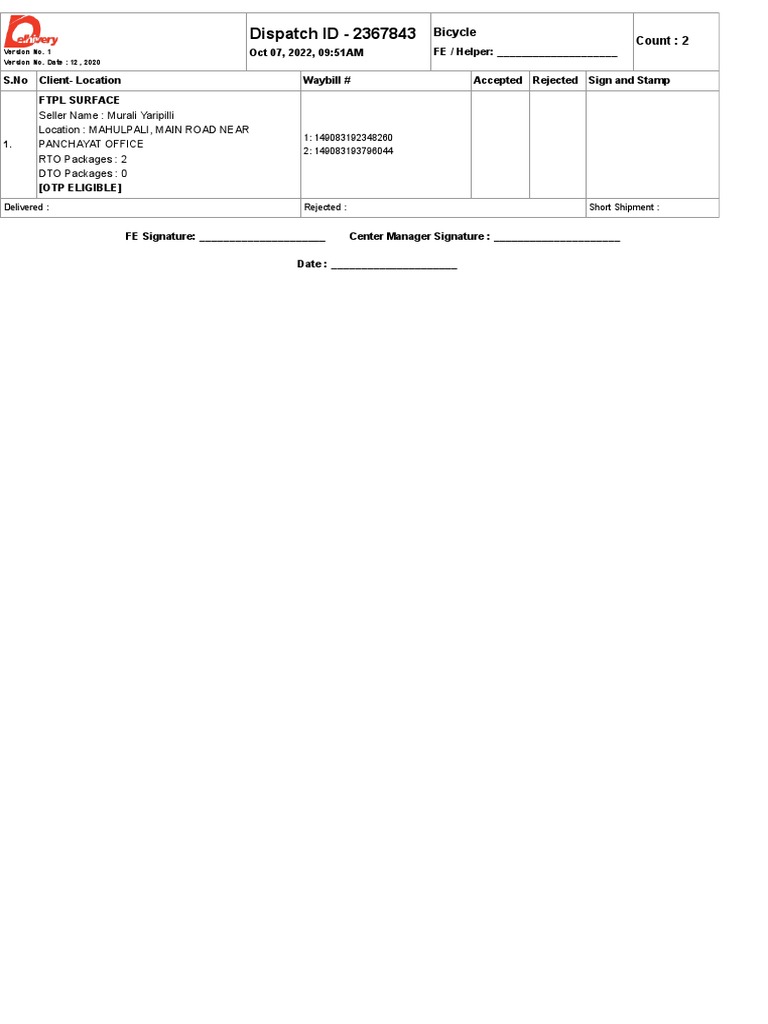 Delhivery Print POD For Return Dispatch1 PDF | PDF