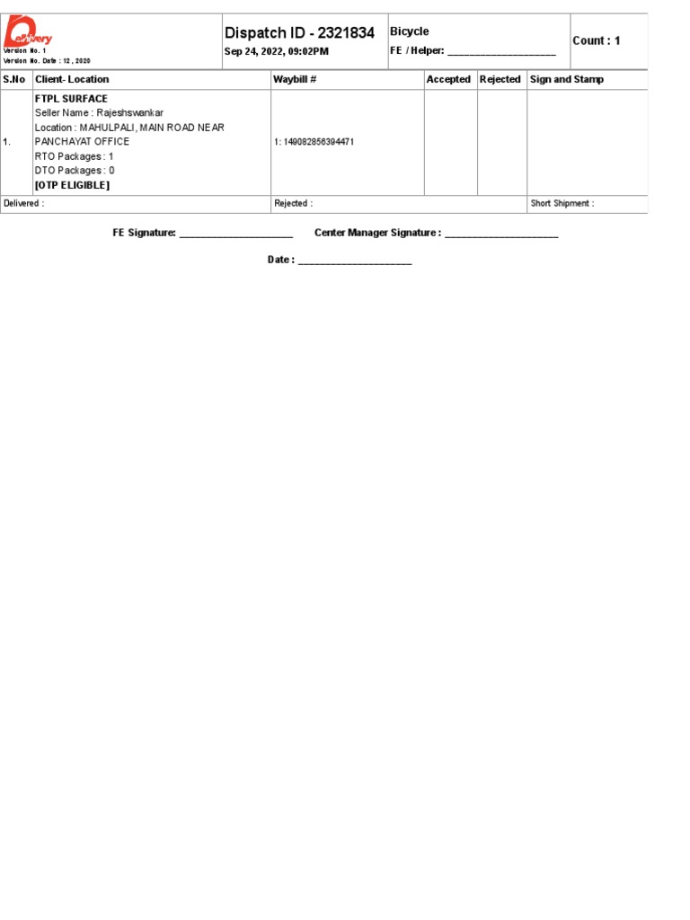 Delhivery Print POD For Return Dispatch | PDF