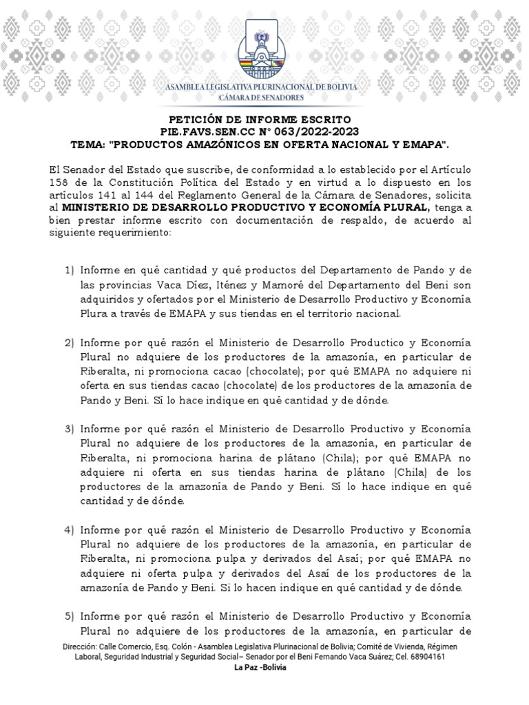 68 PIE 63 MDPyEP EMAPA | PDF | Bolivia | Economias