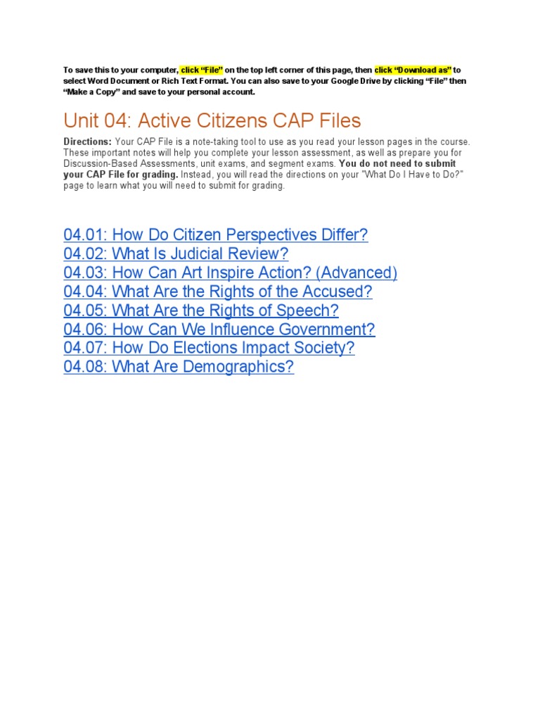 Unit 04 - Active Citizens CAP Files | PDF | Government | Justice